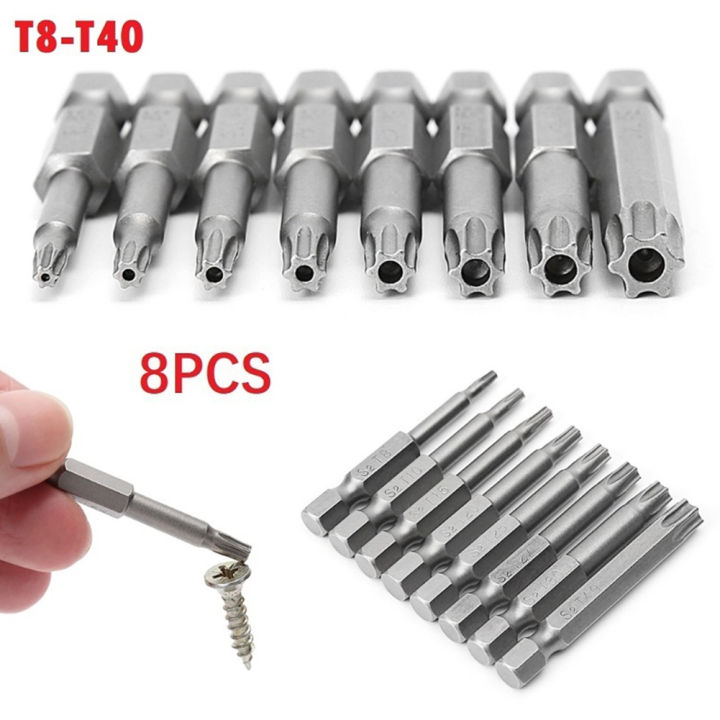 8 X 50mm Torx Screwdriver Bits With Hole T8-T40 1/4 Inch Hex Shank ...