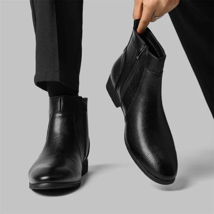 Black Zip Leather Boots For Men | Daraz.com.np
