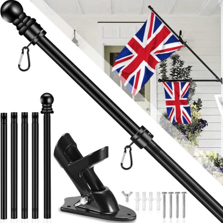 Wall Mounted Mount Telescopic Flag Pole Top House Wall Bracket Base 6Ft ...