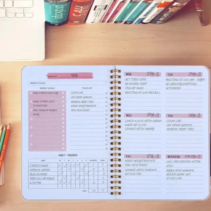 Undated Weekly Planner A5 Weekly Goals Spiral Binding Notebook Planner ...