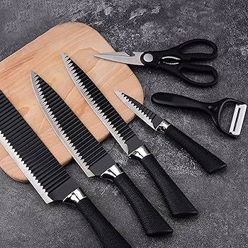 6 Piece Stainless Steel Knife Set with Silicone Handle for Easy and ...