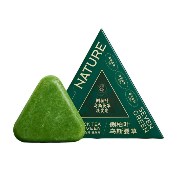 100% Original NATURE Seven Green Herbal Shampoo Bar – Black Tea & Plant ...