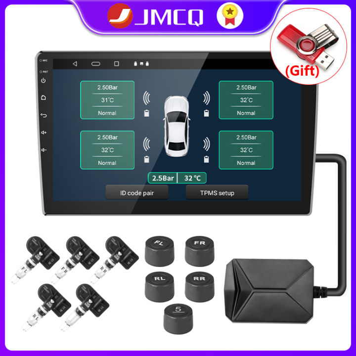 JMCQ USB Android TPMS Tire Pressure Monitoring System Display Alarm System Internal External 5 ...