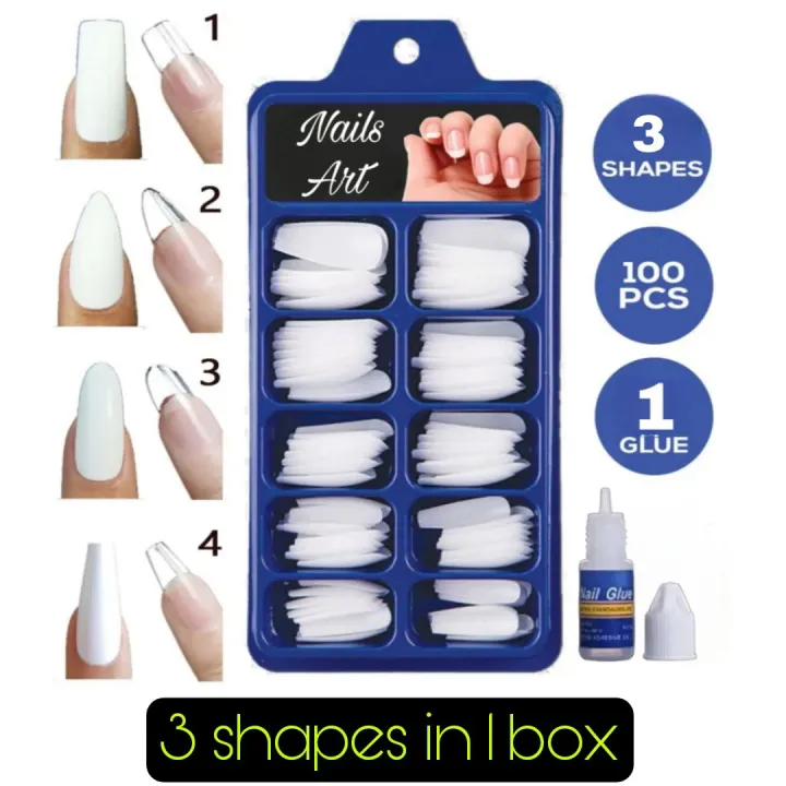 100Pcs/3shapes in 1 box Square Almond Oval Coffin Shape Natural ...