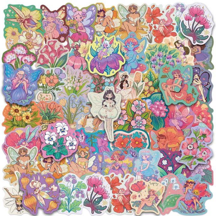50Pcs Cute Cartoon Flower Fairy Stickers Aesthetic Decals DIY ...