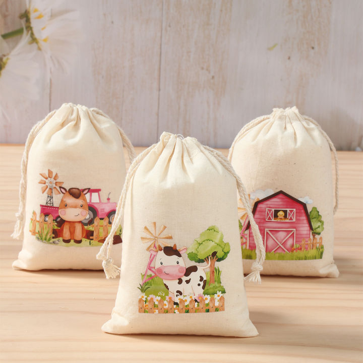 6pcs Farm Animal Cotton Candy Gift Packing Bag Farm Birthday Party ...