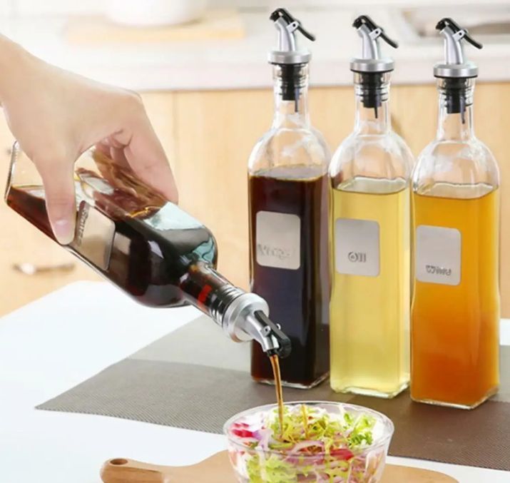 500MLCrystal Clear Square Shaped Glass Oil Dispenser Bottle with Lever ...