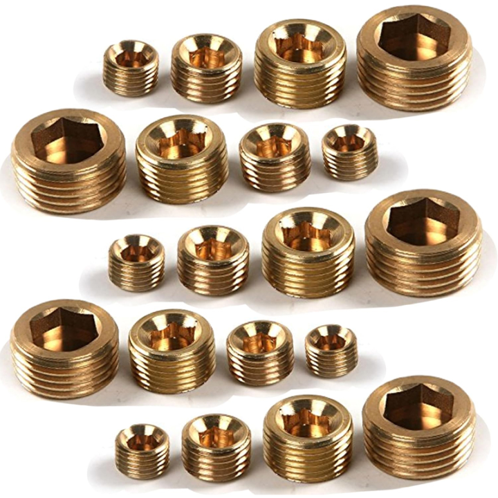 DAYIFUN-20pcs Brass Pipe Plug 1/8" 1/4" 3/8" 1/2" NPT Plug Internal Hex ...