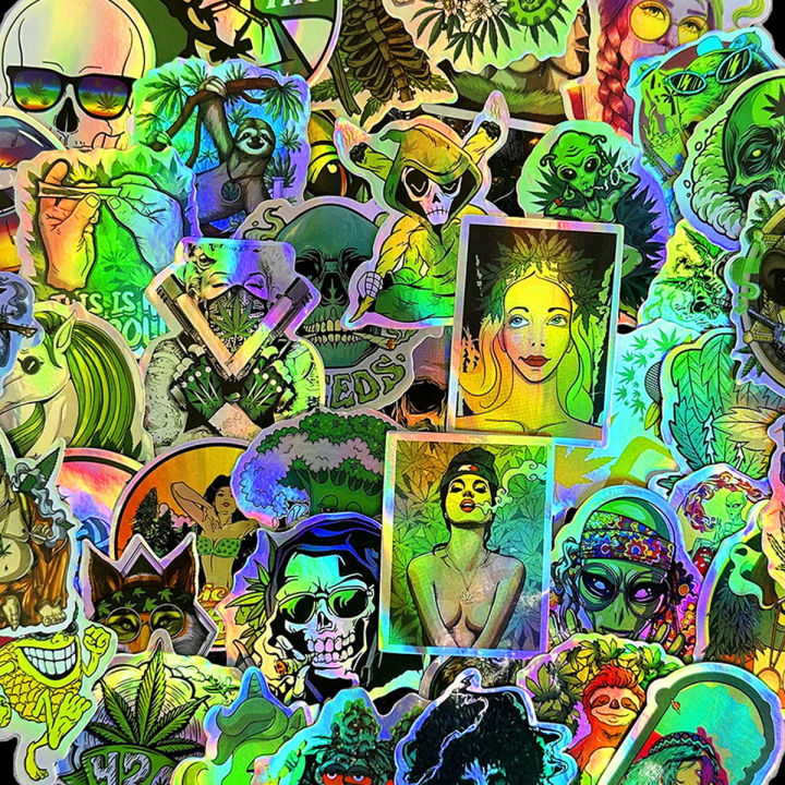 48PCS/Lot Random Green Botanical Graphic Laser Rainbow Motorcycle ...