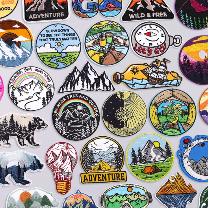 Outdoor Mountain Embroidery Patch DIY Sewing Badges Camping Adventure ...