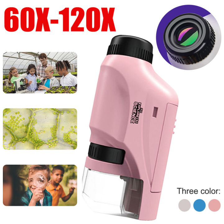 60X-120X Handheld Microscope with LED Light Mini Pocket Microscope Kit ...
