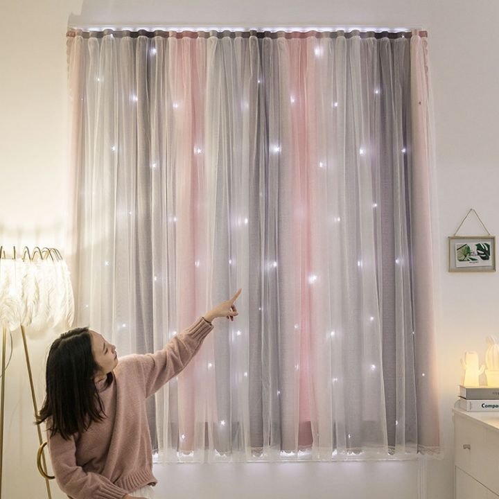 2 layer curtain Velcro curtain star transparent window curtain | Shop ...