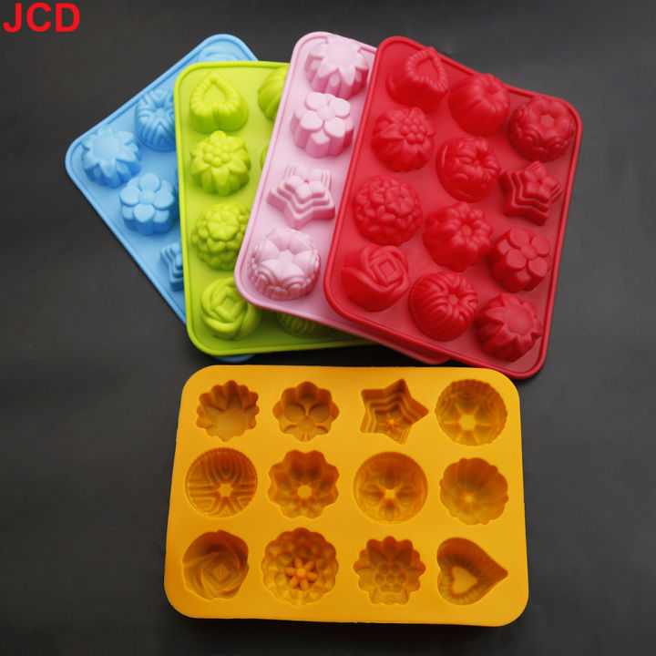 12 Style Holes Round Flower Silicone Cake Mold 3D Flower Bake Mold Cupcake Jelly Candy Chocolate ...