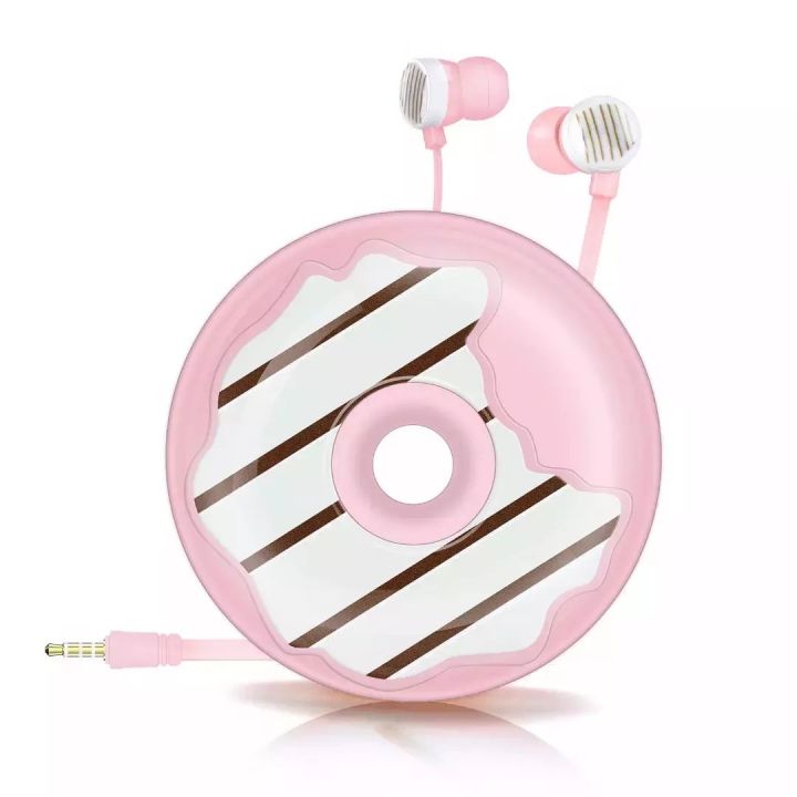 cute donut shaoe earphones cartoon pink donut wired headset with ...