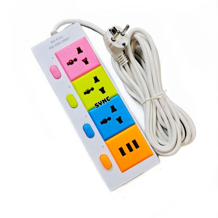 Movable Power Socket Extension ( 3Ports / 3Usb ) 414U Extension | Shop ...