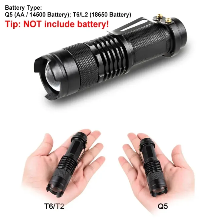 Ultra Bright Portable LED Flashlight 18650 14500 L2 T6 Q5 Lantern ...