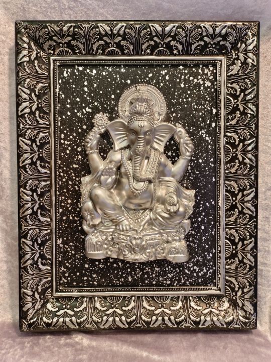 Silver Lambodar Ganesha Frame for Gift, Ganpati Wooden Photo Frame for ...