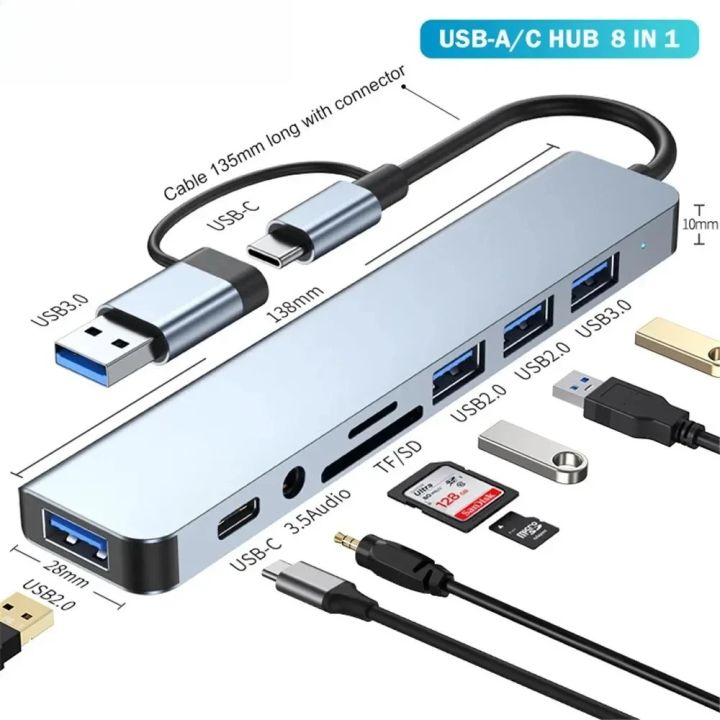 8 In 1 USB C Hub Expander Multiport Adapter Type C Splitter Dock USB 3 ...