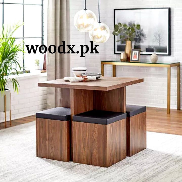 Turkish 5-Piece Best modern Dining Table and 4 Stools with Storage ...