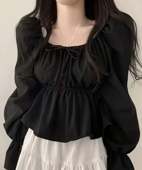 Black Long Sleeve Puff Crop Top – Chic & Trendy | Daraz.lk