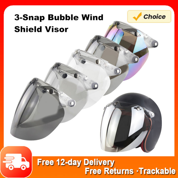 Open Face Helmet Visor Motorcycle Helmet Bubble Lens 3-Snap Bubble Wind Shield Visor Anti-UV ...