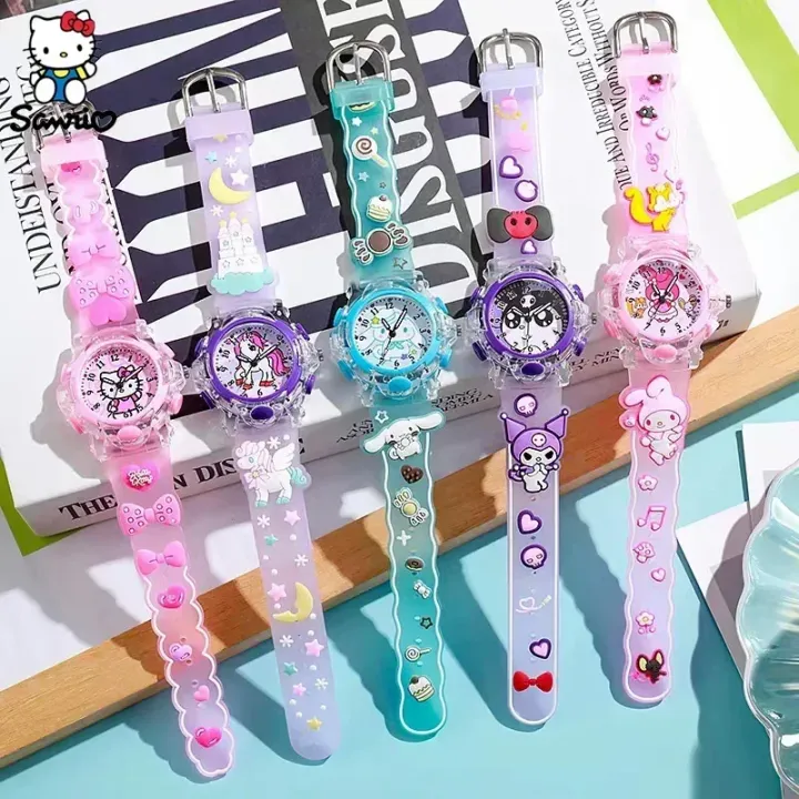 Kawaii Melody Cinnamoroll Children LED Luminous Watch Kuromi Student ...