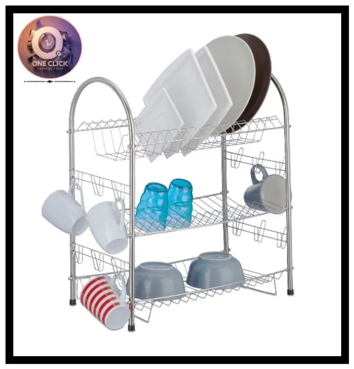 Relaxdays 3-Tier Drainer, Stainless Steel Dish Rack, Compact, Robust ...