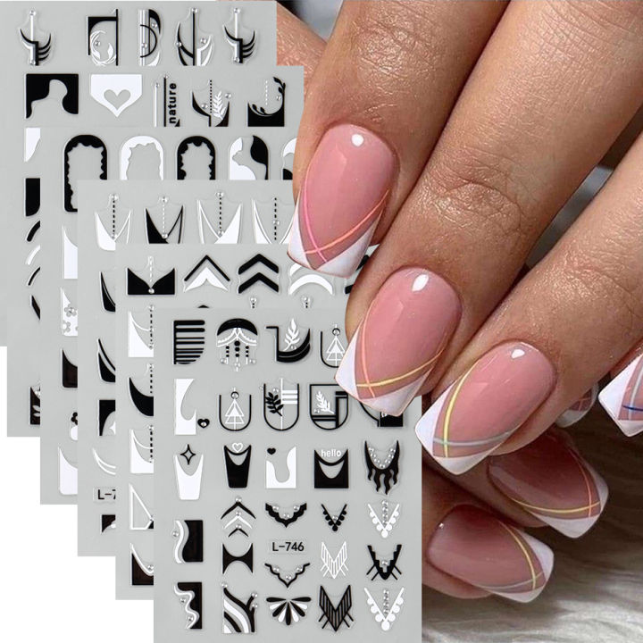 6Pcs/Set French Wavy Lines Nail Art Stickers Simple and Elegant Style ...