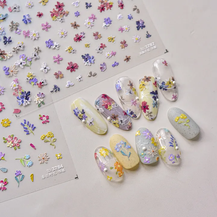 1pcs 5D Exquisite Wildflowers Nail Art Stickers Colorful Flower ...