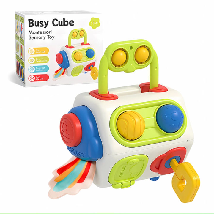 Busy Cube For Toddlers Kids Montessori Sensory Activities Busy Board 10 ...