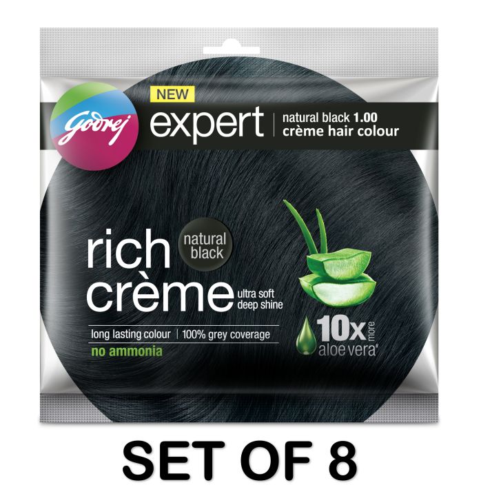 Godrej Expert Rich Crème Hair Colour Shade - Pack of 8 (NATURAL BLACK ...