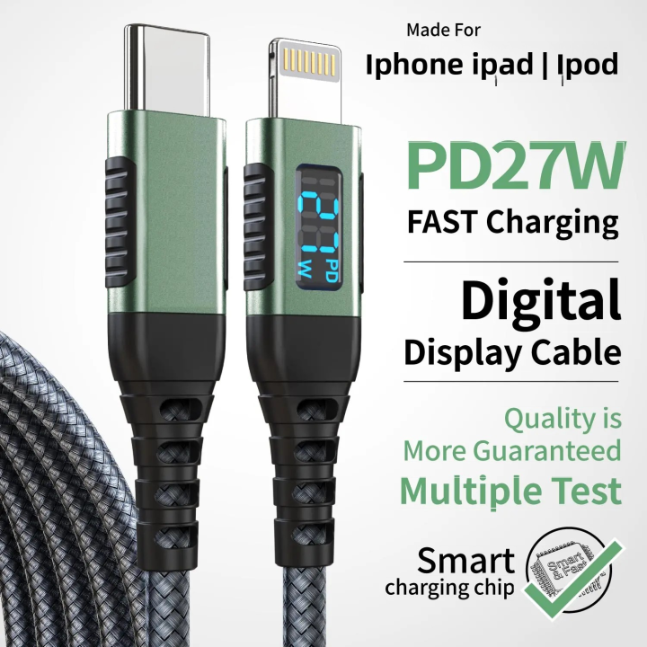 27W PD Fast Charging USB-C to Lightning Cable MFI Certified with LED ...