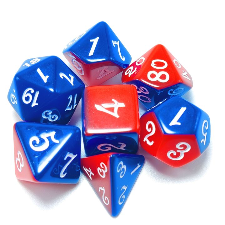 Blue and red layered design with white lettering polyhedral Game dice ...
