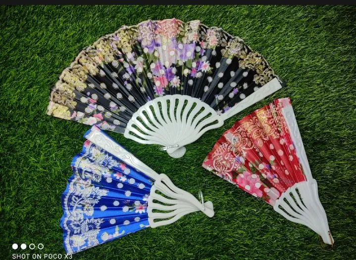 Folding Chinese Hand Fan Or Hat Pakha - Made By Cloth And Plastic Print ...