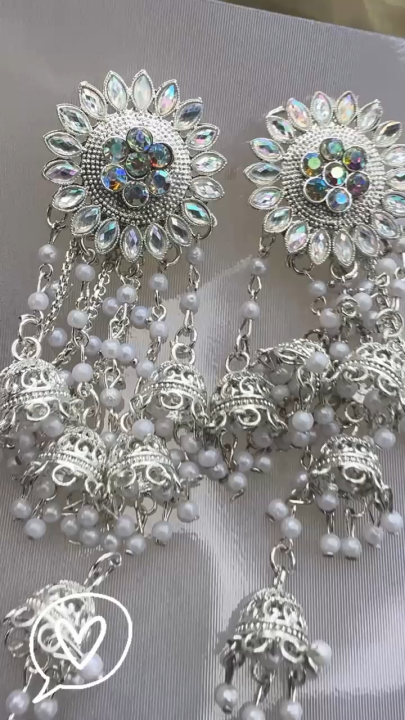 BOOM Silver color Indian Bahubali Jhumka Jhumki FLOWER DESIGN drop ...