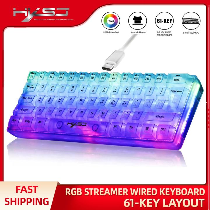 HXSJ 60% Wired Transparent Gaming Keyboard, RGB Backlit Ultra-Compact ...