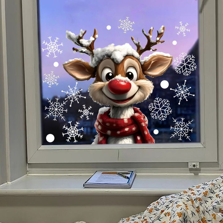 1Set Snowflakes and Reindeer Window Stickers Static Cling Waterproof ...