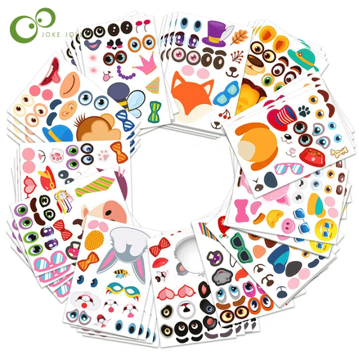 12 Sheets Make a Face Stickers Kids DIY Stickers Make-a-Face Animal ...