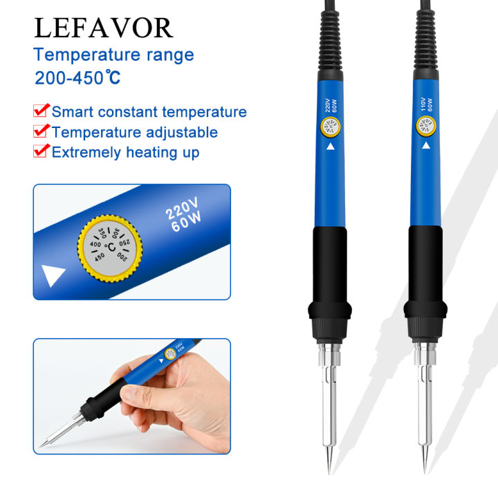 60W Soldering Iron Kit Set Adjustable Temperature Electric Solder Rework Station Mini Handle ...