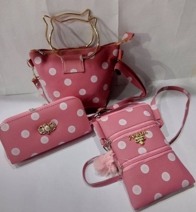3 Pc Pink Polka Dot Purse Set | Daraz.pk