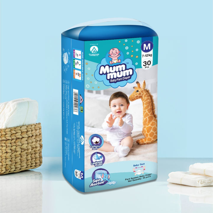 Mum Mum Disposable Baby Diaper Pant M (7-12 KG) - 30 PCS | Daraz.com.bd