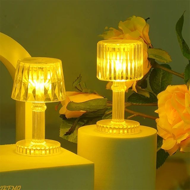 REEMEER Crystal Table Lamp Control Rose Crystal Lamp, Rechargeable ...