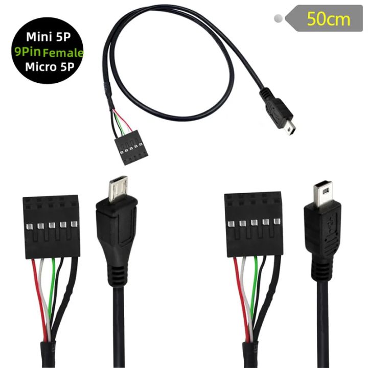 50CM USB 2.0 Micro 5Pin /Mini 5Pin Male to 9Pin Female 2.54 USB Header ...