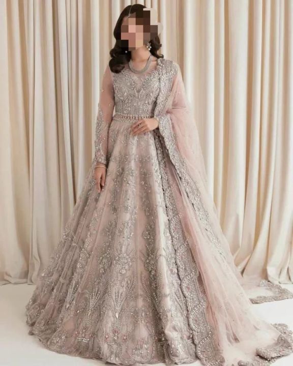 maria b net frock, net Embroided suit, 3 piece Unstiched Embroided net ...