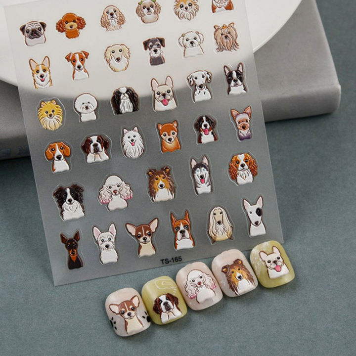 1Sheet Cute Dog Nail Art Water Transfer Sticker Animals Husky Golden ...