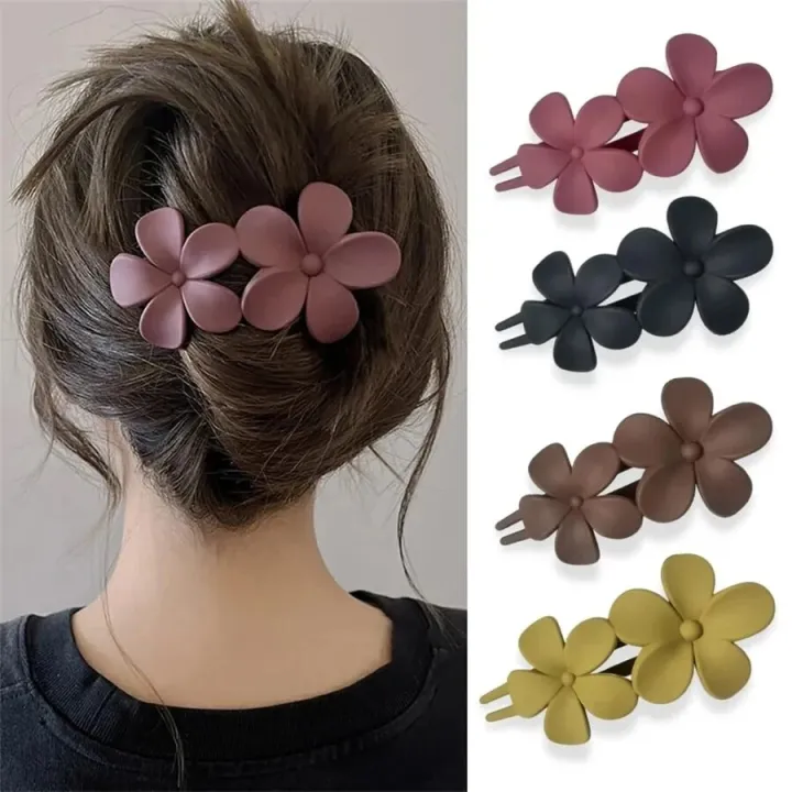 4Pcs Flower Hair Clips Fashion Matte Black Floral Hairpins Hair Claw ...