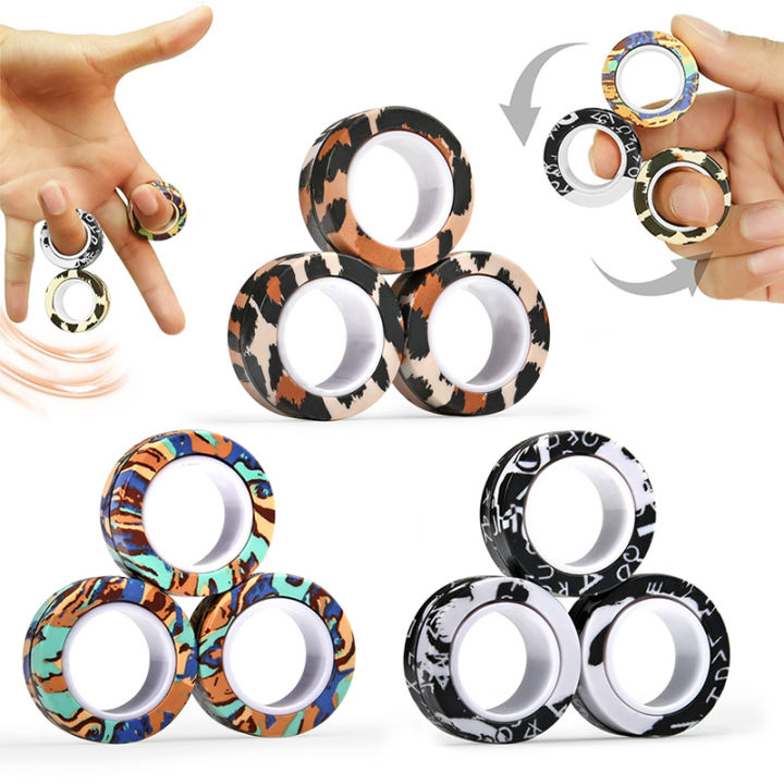 3pcs Finger Magnetic Rings Colorful Fidget Toy Set Adult Magnets ...