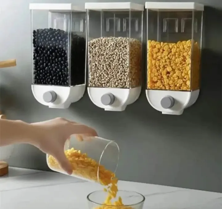 Easy Press Kitchen Wall Mounted Food Storage Container Cereal Dispenser ...