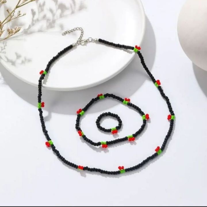 Beautiful Black Cherry Beaded Jewallary Set | Daraz.pk