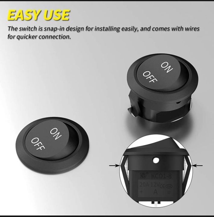 DaierTek Round Rocker Switch 12V ON Off Switch 12 Volt DC Circle Toggle ...